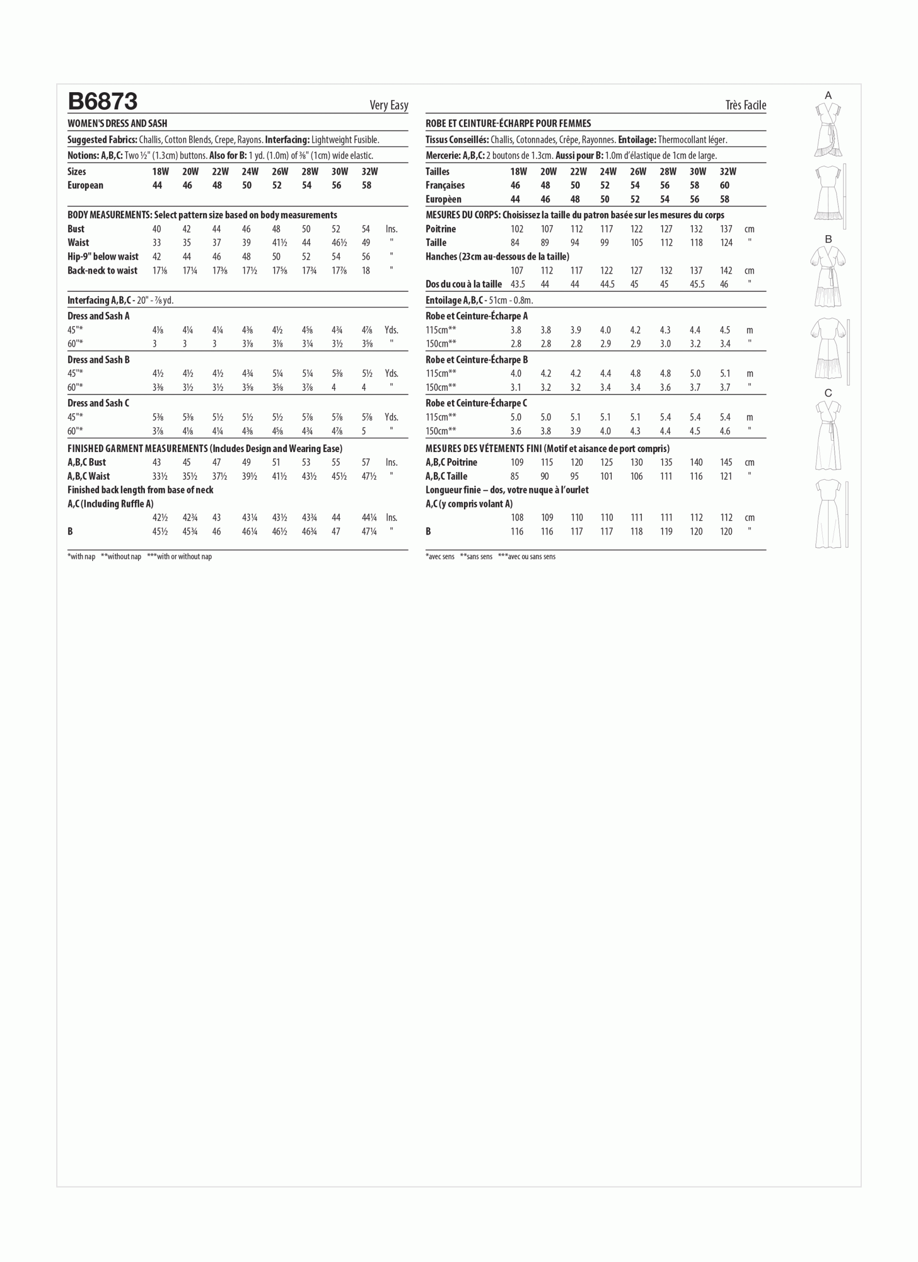 Butterick Sewing Pattern B6873 Women’s Dress and Sash - Sewdirect