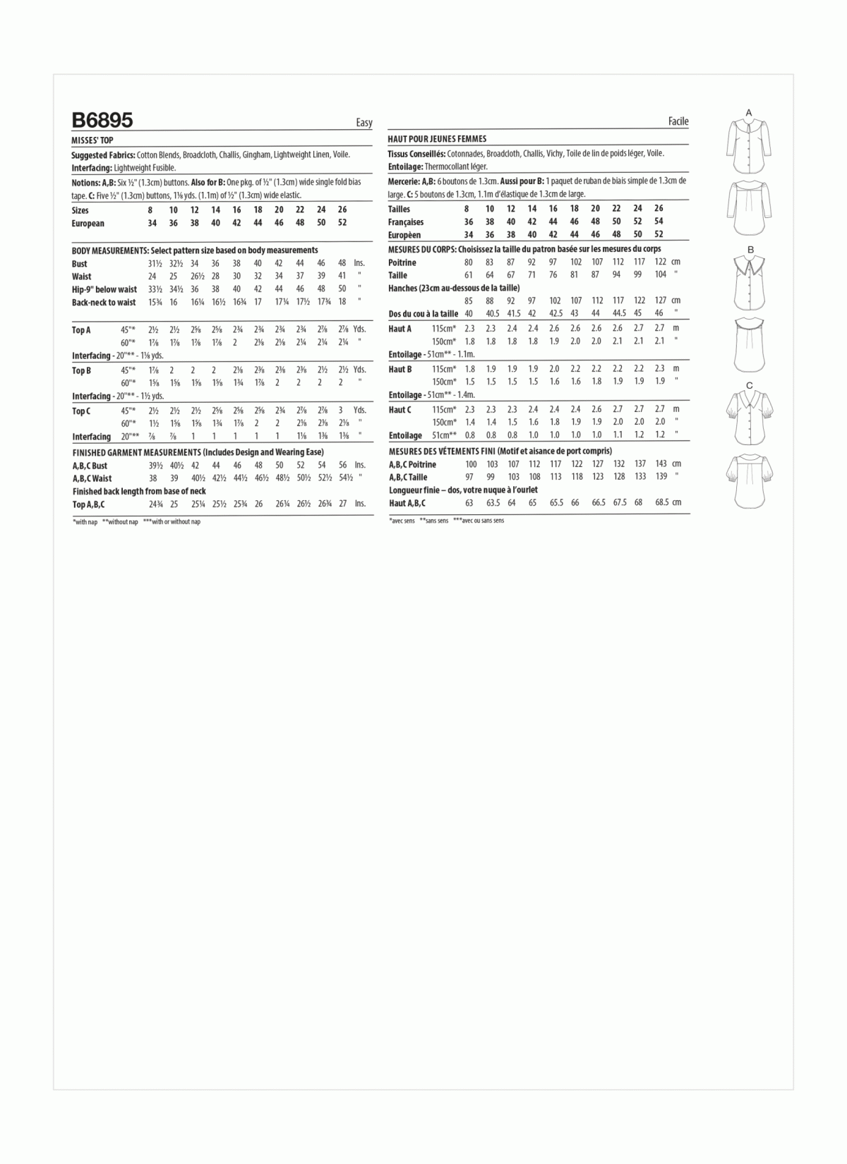 Butterick Sewing Pattern B6895 Misses’ Top - Sewdirect