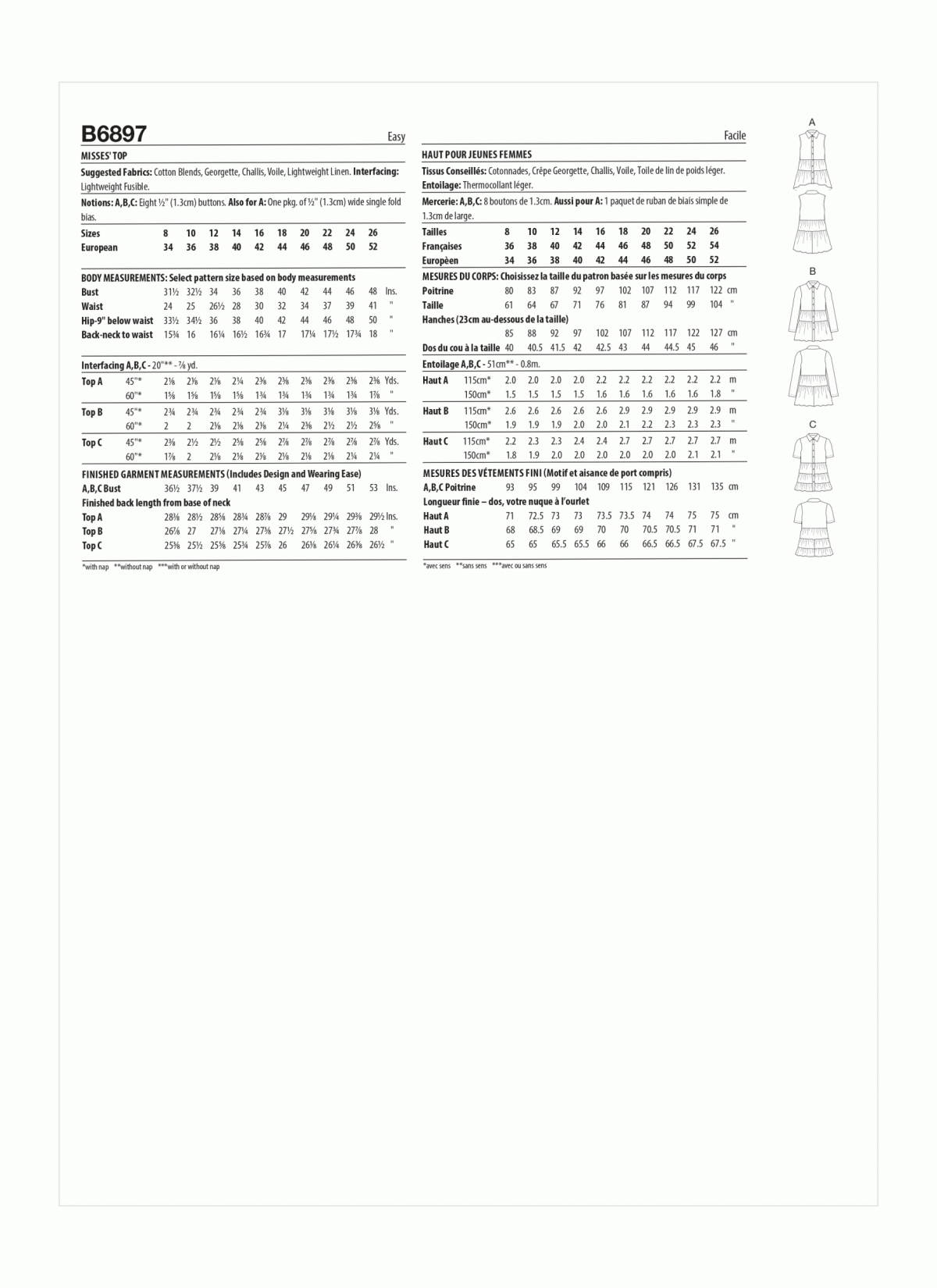 Butterick Sewing Pattern B6897 Misses’ Top - Sewdirect