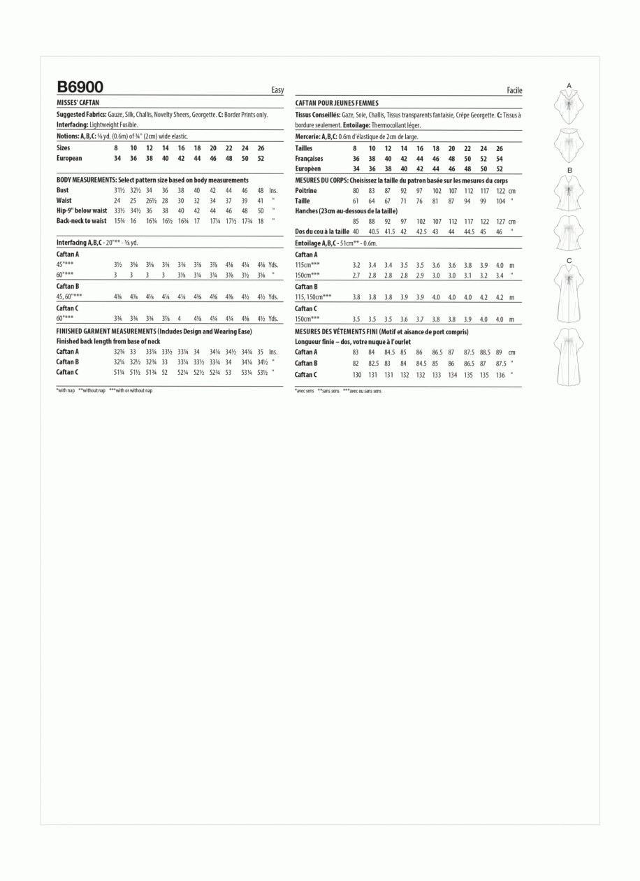 Butterick Sewing Pattern B6900 Misses’ Caftan - Sewdirect