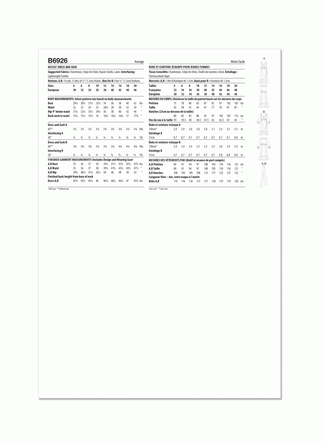 Butterick Sewing Pattern B6926 Misses’ Wrap Dress and Sash - Sewdirect