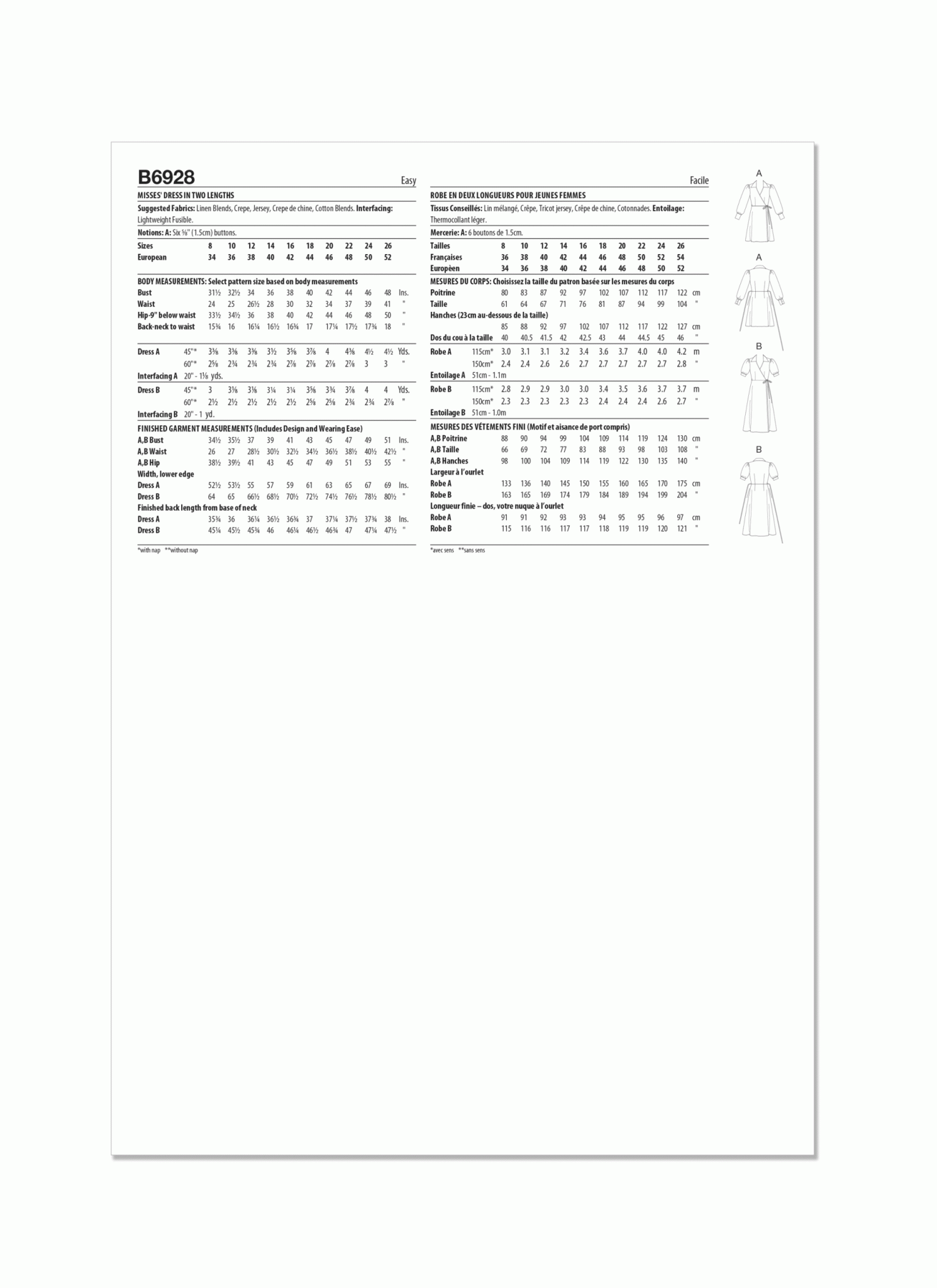 Butterick Sewing Pattern B6928 Misses’ Dress in Two Lengths - Sewdirect