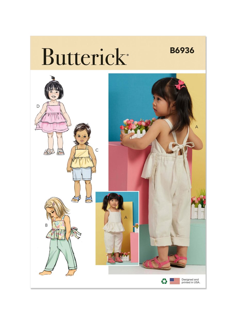 Butterick Sewing Pattern B6936 Toddlers’ Dungarees and Dress - Sewdirect