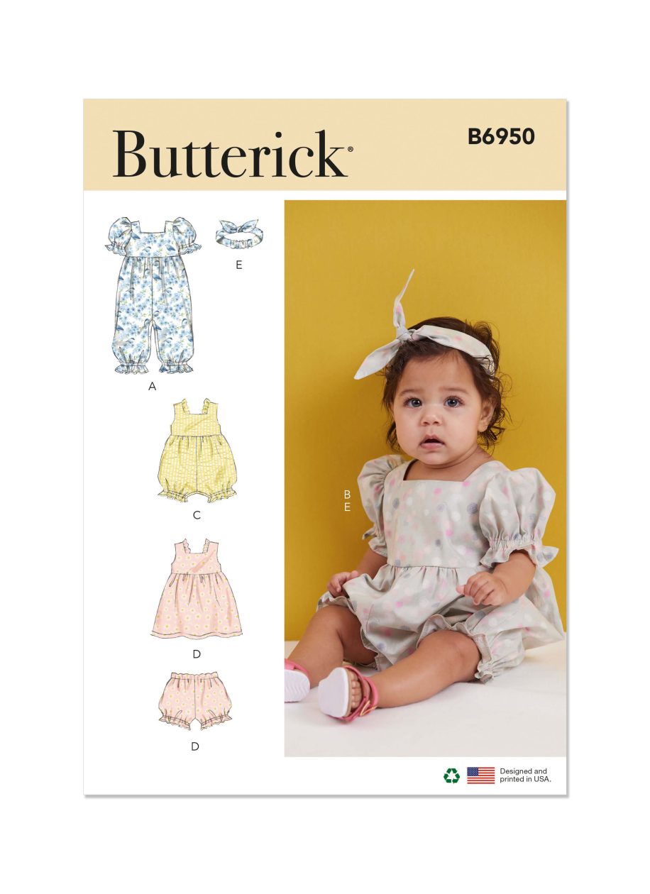 Butterick Sewing Pattern B6950 Babies’ Rompers, Dress, Bloomers and ...