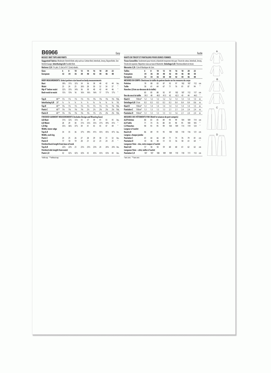 Butterick Sewing Pattern B6966 Palmer Pletsch Misses’ Knit Tops and ...