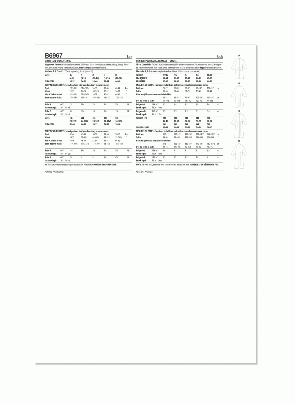 Butterick Sewing Pattern B6967 Misses’ and Women’s Robe - Sewdirect