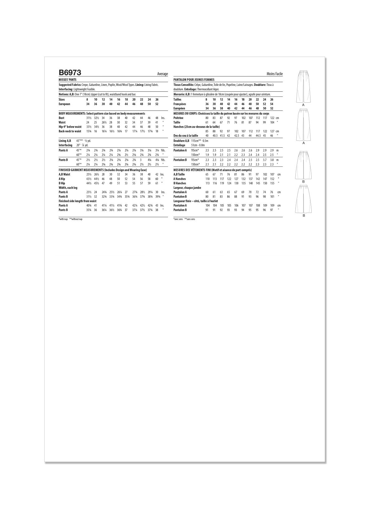 Butterick Sewing Pattern B6973 Misses’ Trousers by Palmer/Pletsch ...