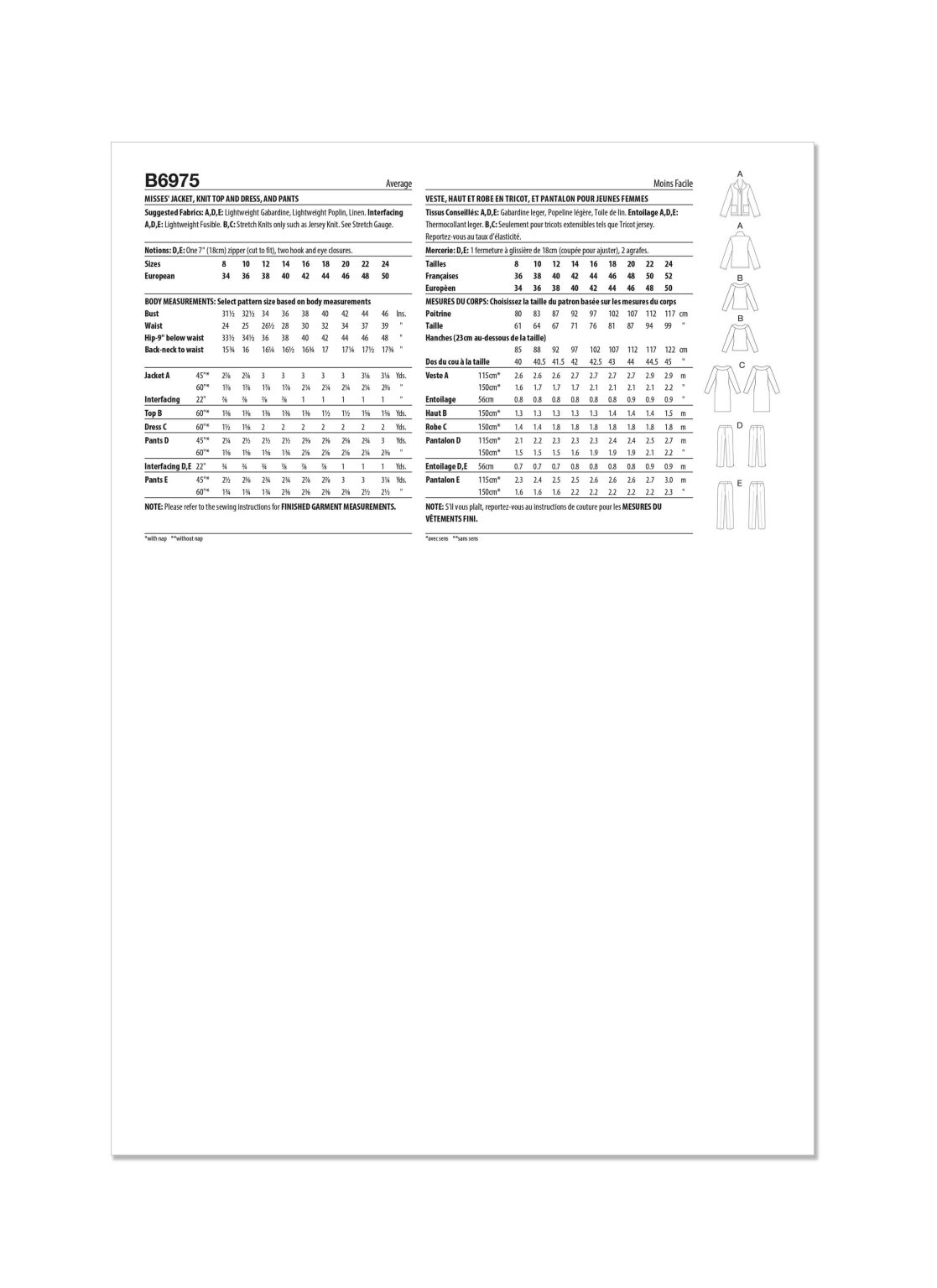 Butterick Sewing Pattern B6975 Misses’ Jacket, Knit Top and Dress, and ...