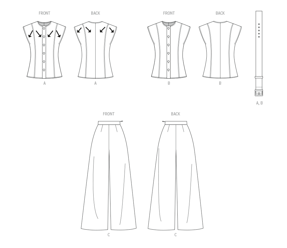 Butterick Sewing Pattern B7028 Misses’ Waistcoat Top with Belt and Trousers - Sewdirect