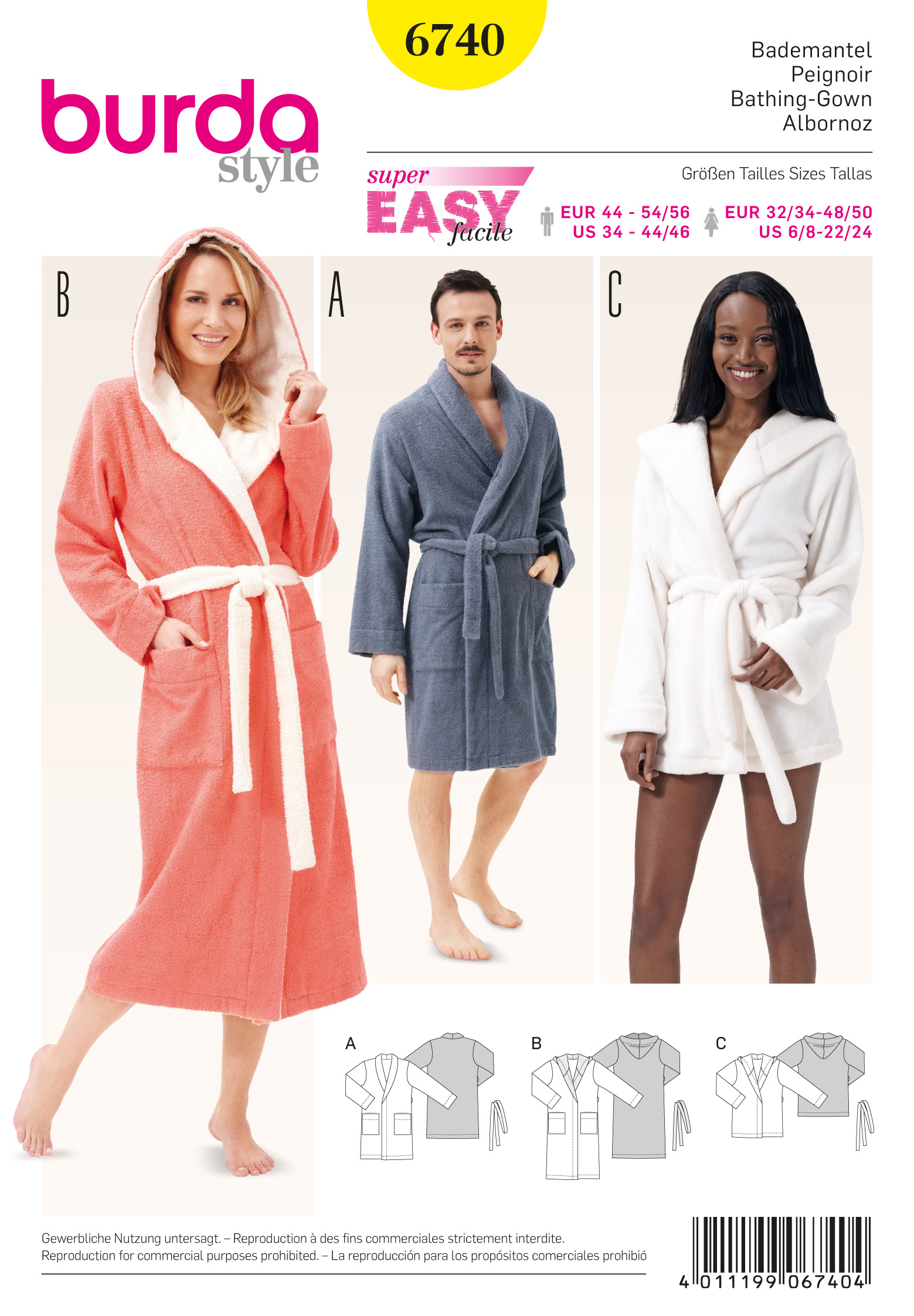 Burda B6740 Bath Robes Sewing Pattern - Sewdirect