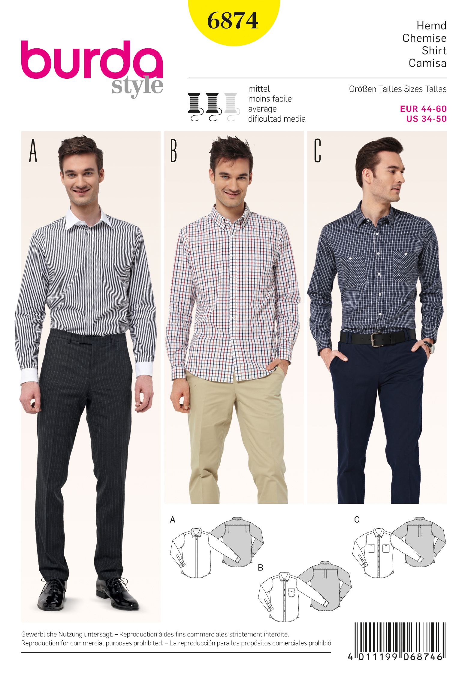 Burda Style B6874 Menswear Sewing Pattern - Sewdirect
