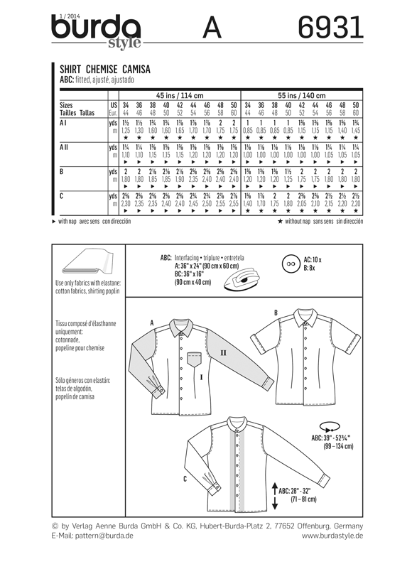Burda B6931 Burda Style Menswear Sewing Pattern - Sewdirect