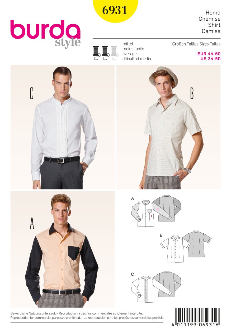 Burda B6931 Burda Style Menswear Sewing Pattern - Sewdirect