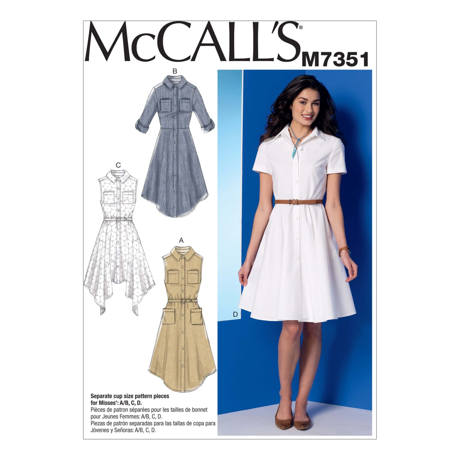 McCall’s Dress Pattern M7351 Misses’ Shirtdresses with Pockets and Belt ...