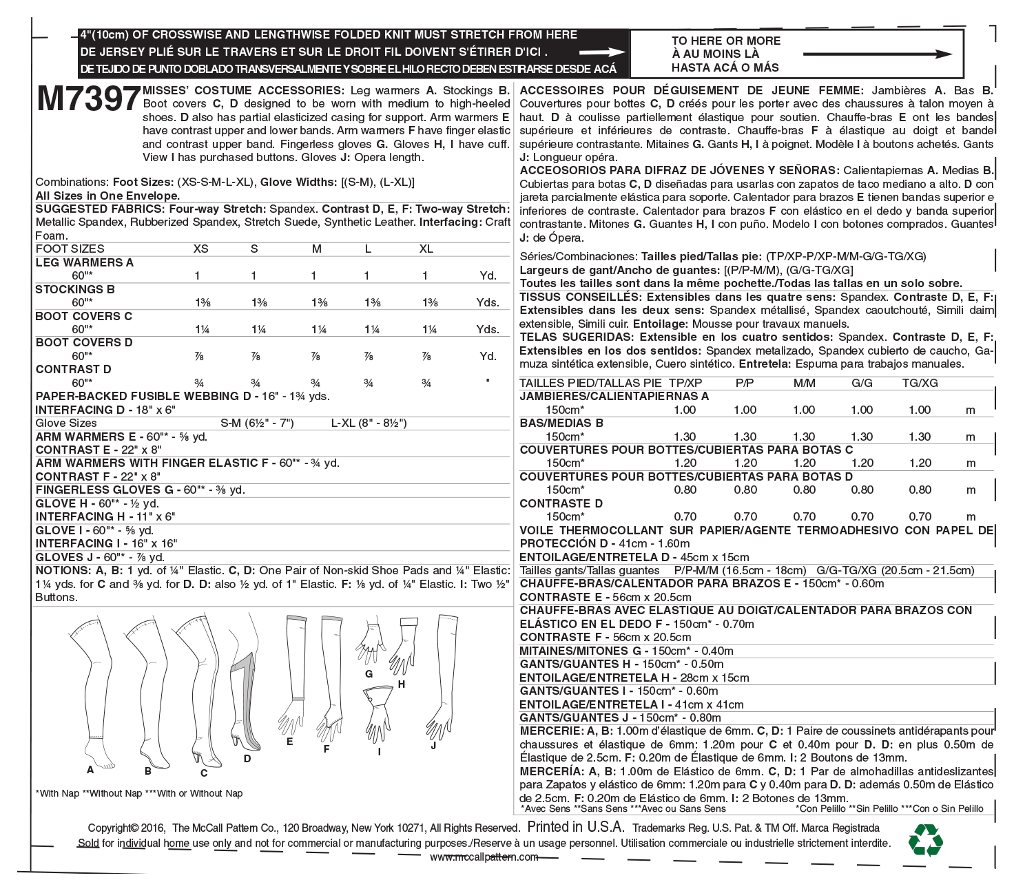 McCall’s Sewing Pattern M7397 Misses’ Gloves, Arm Warmers, Leg Warmers ...