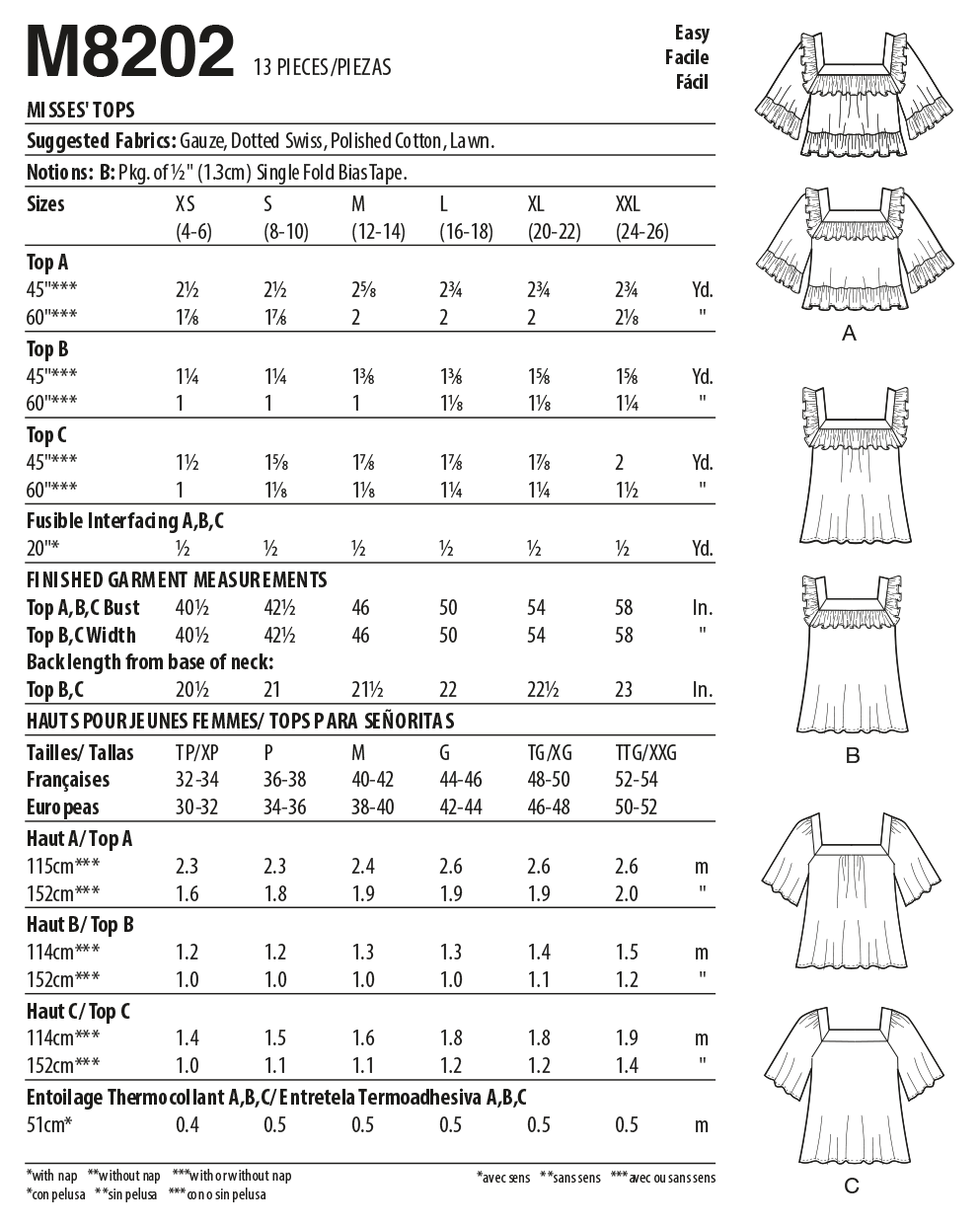McCall’s Sewing Pattern M8202 Misses’ Tops - Sewdirect
