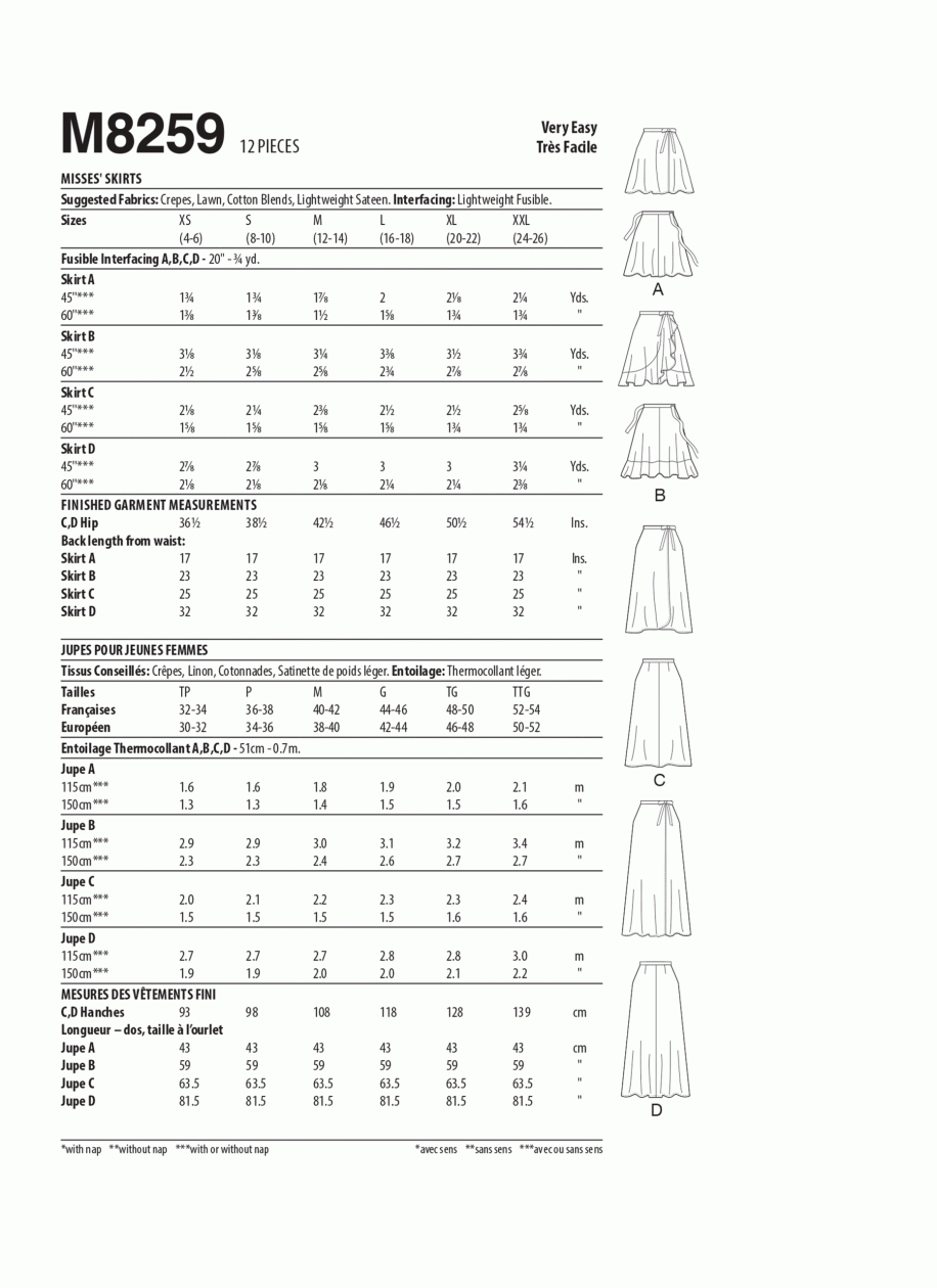 McCall’s Sewing Pattern M8259 Misses’ Skirts - Sewdirect