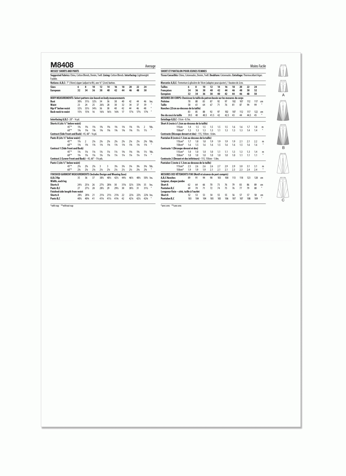 McCall’s Sewing Pattern M8408 Misses’ Shorts and Trousers - Sewdirect