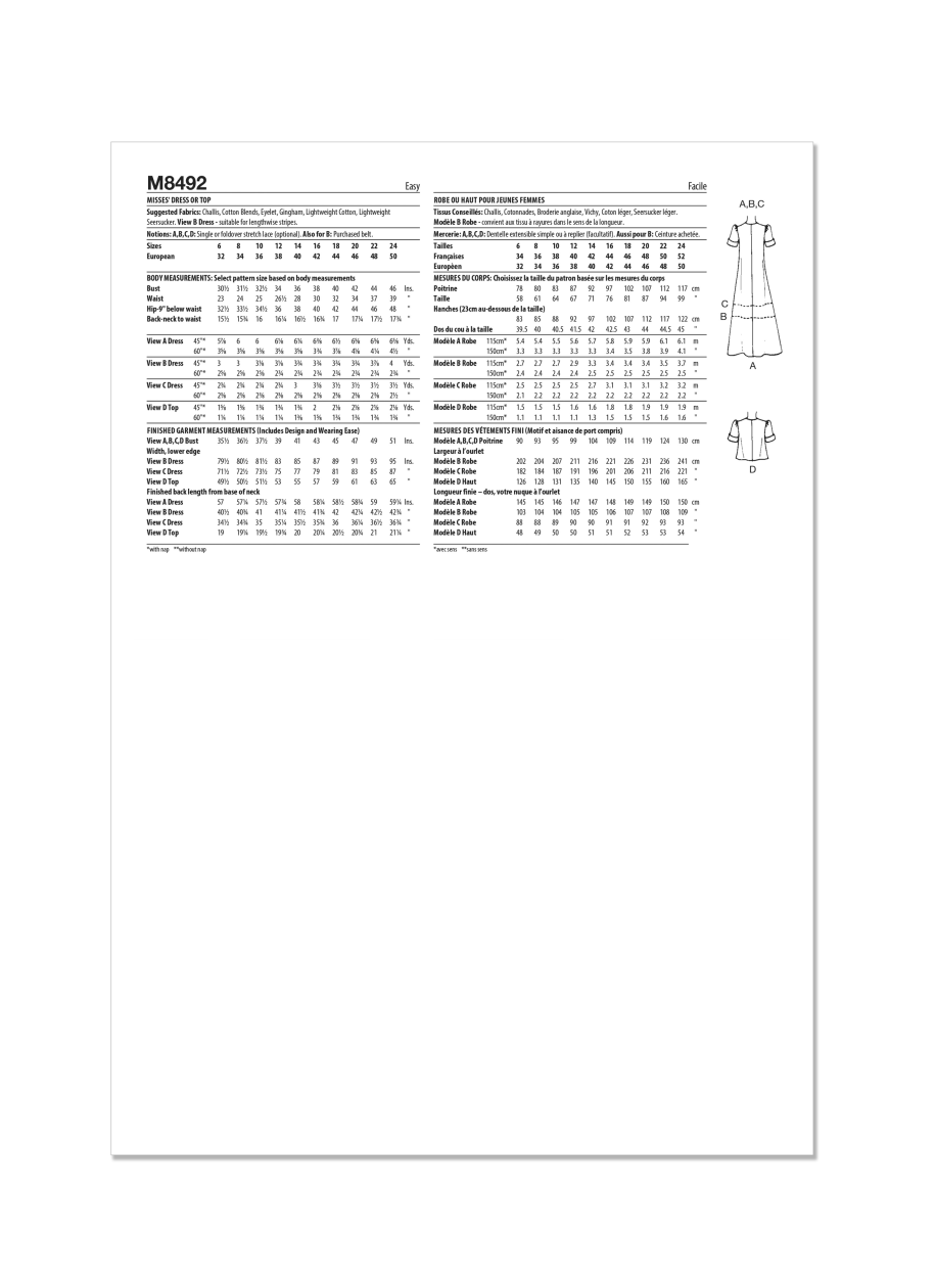 McCall’s Sewing Pattern M8492 Misses’ Dress or Top - Sewdirect