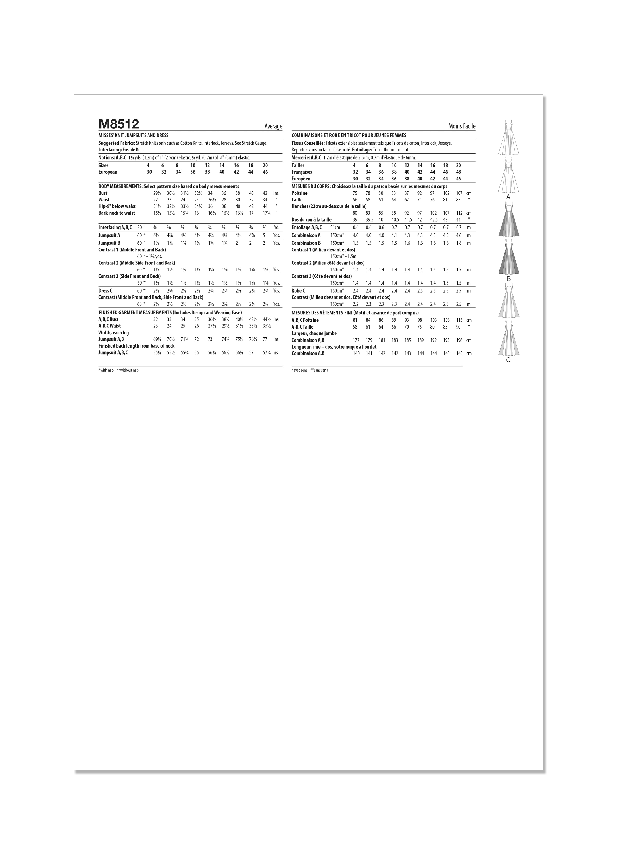 McCall’s Sewing Pattern M8512 Misses’ Knit Jumpsuits and Dress - Sewdirect