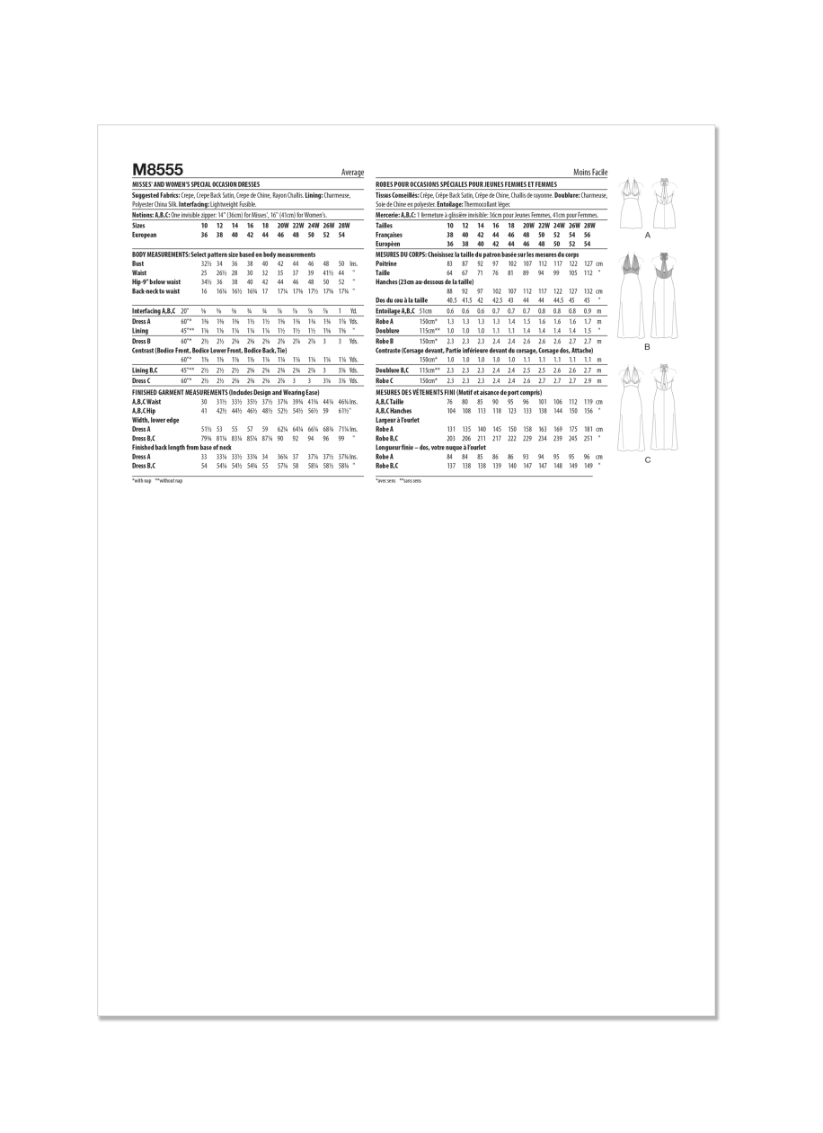 McCall’s Sewing Pattern M8555 Misses’ and Women’s Special Occasion ...