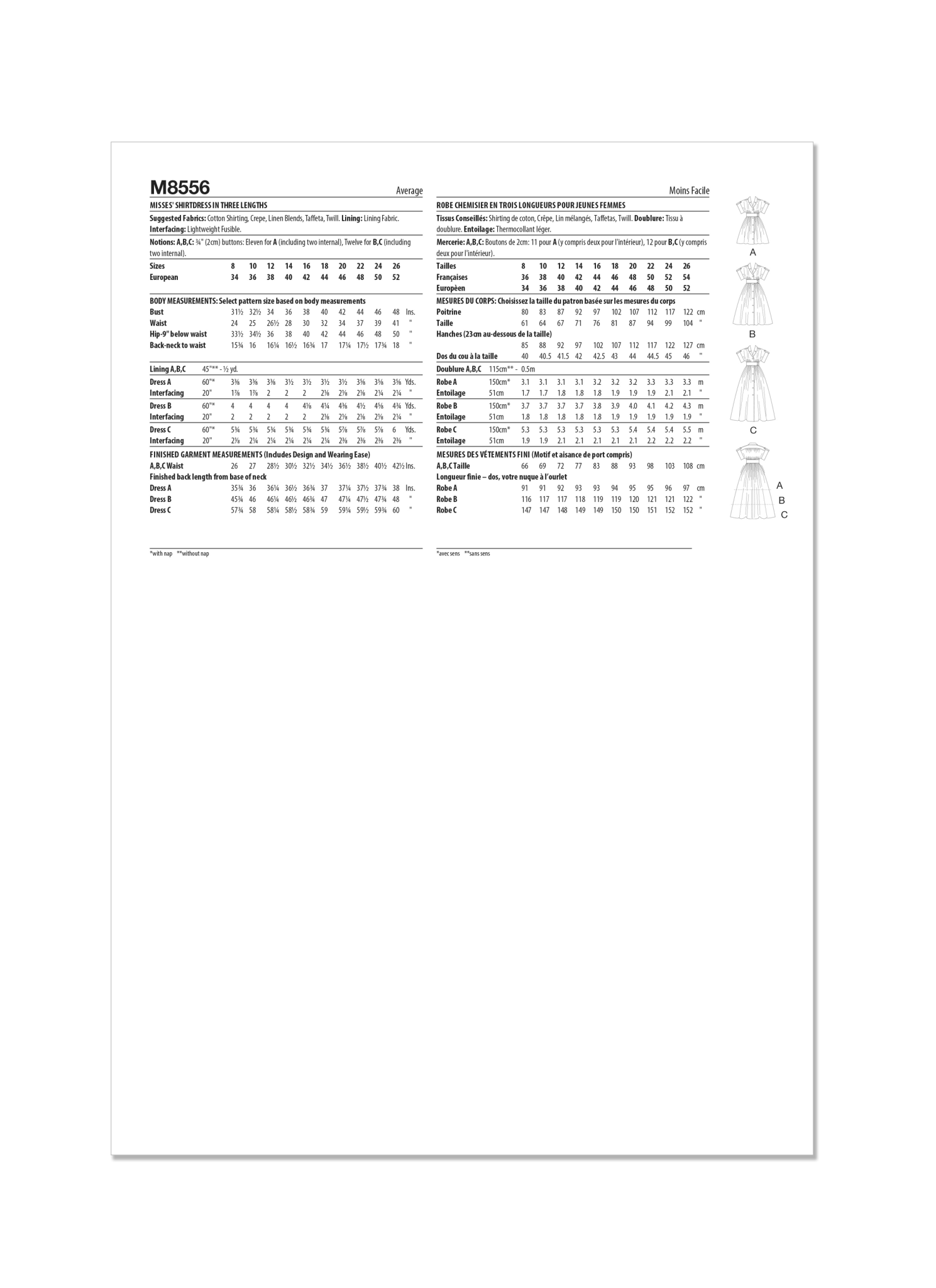 McCall’s Sewing Pattern M8556 Misses’ Shirtdress in Three Lengths ...