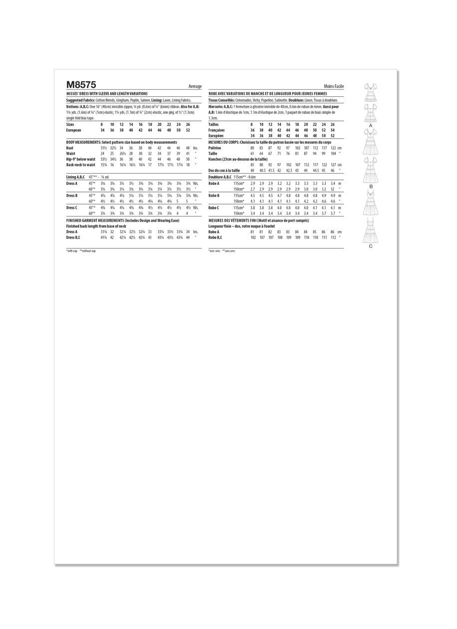 McCall’s Sewing Pattern M8575 Misses’ Dress with Sleeve and Length ...