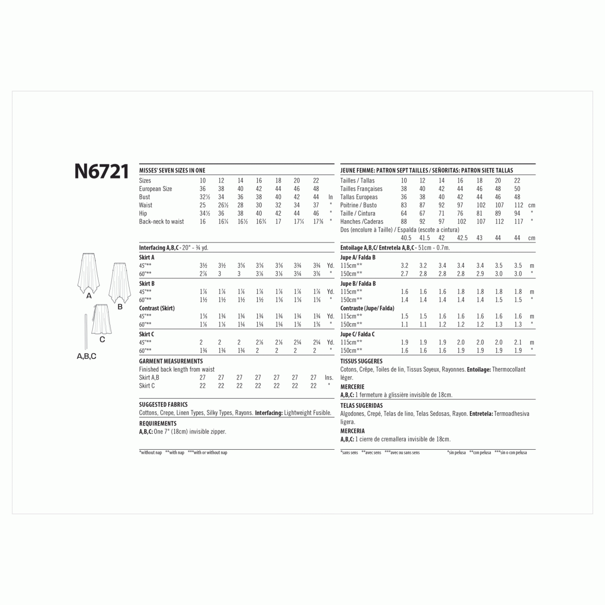 New Look Sewing Pattern N6721 Misses’ Skirts - Sewdirect