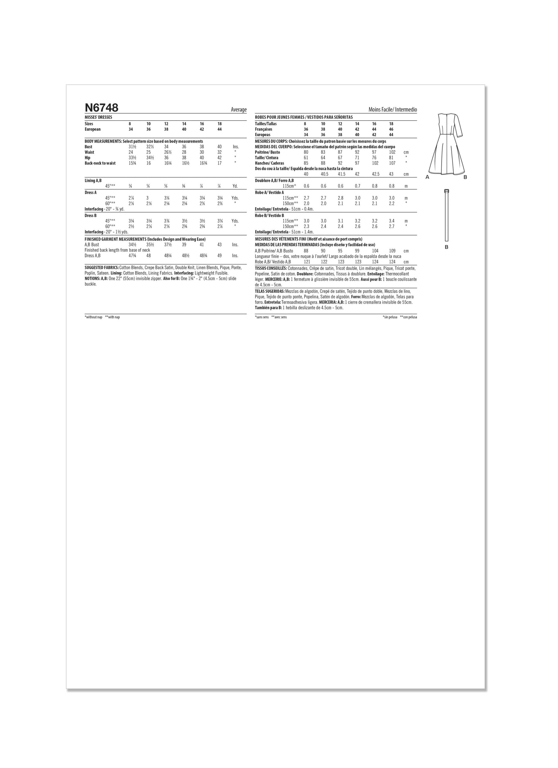 New Look Sewing Pattern N6748 Misses’ Dress With Sleeve Variations ...