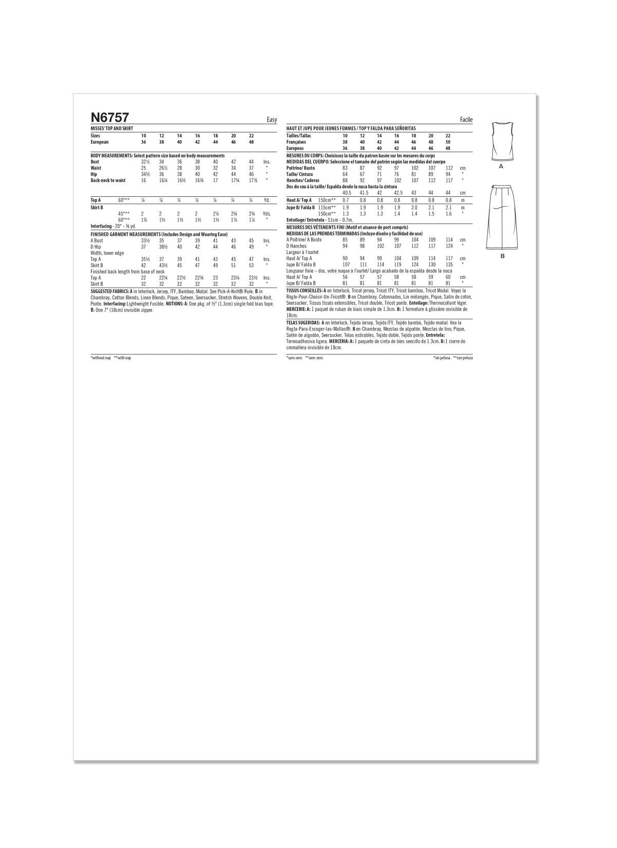 New Look Sewing Pattern N6757 Misses’ Top and Skirt - Sewdirect