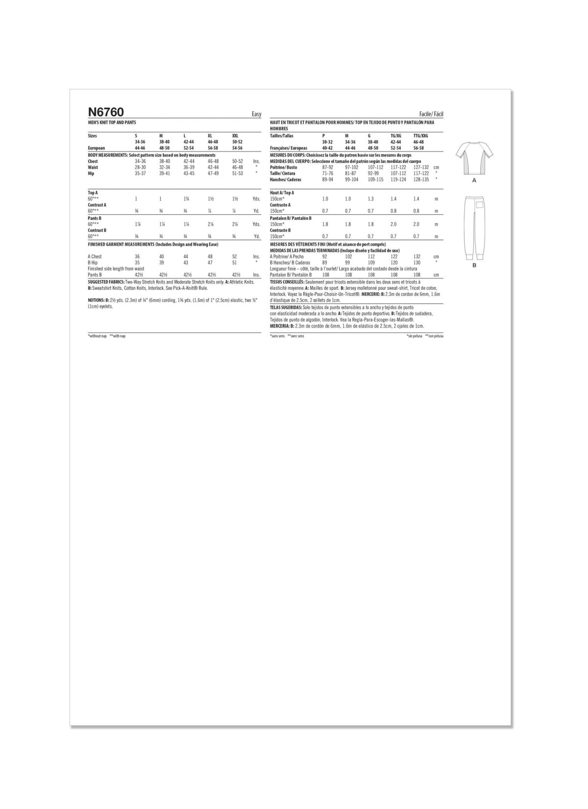 New Look Sewing Pattern N6760 Men’s Knit Top and Joggers - Sewdirect