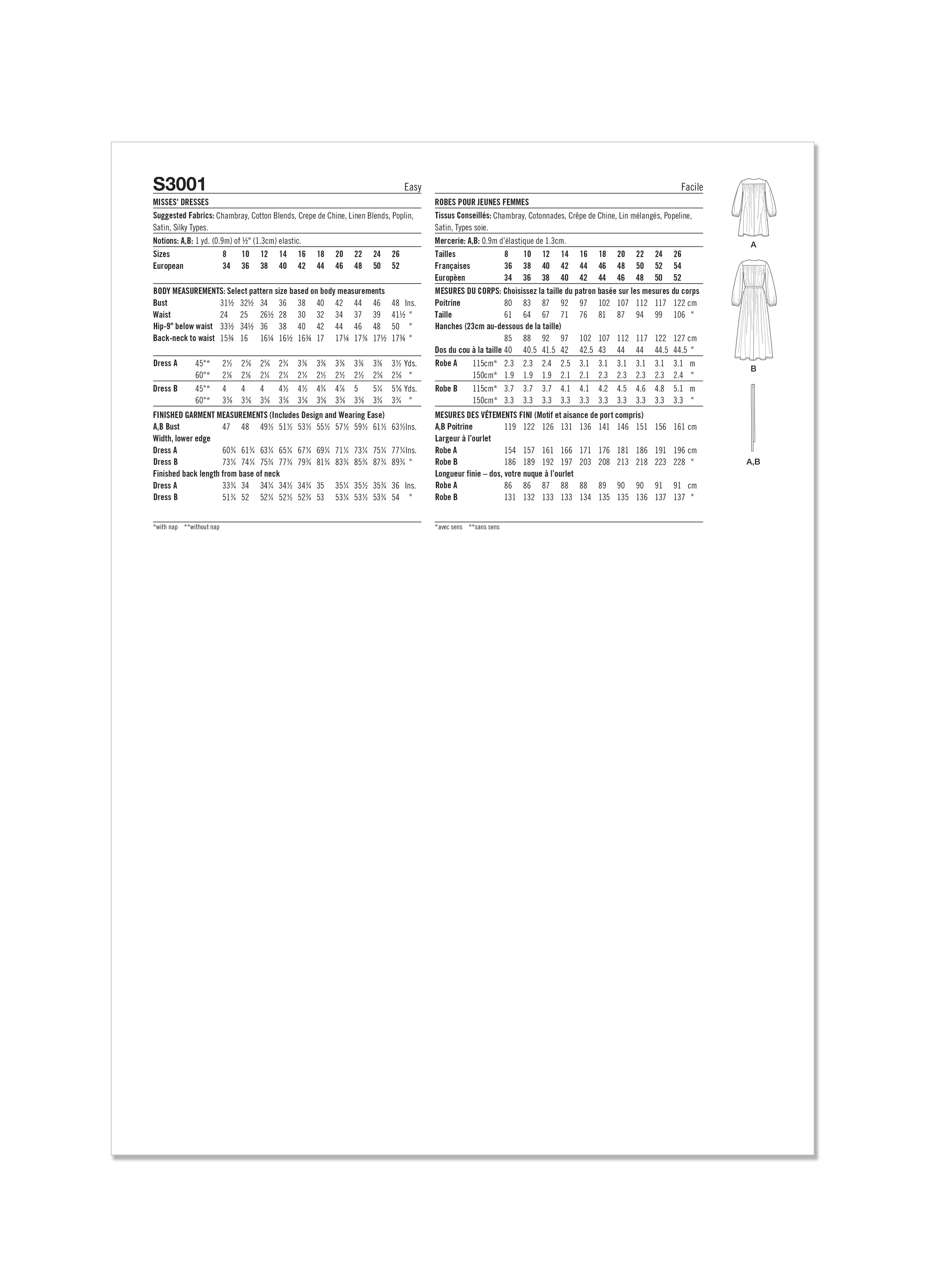 Simplicity Sewing Pattern S3001 Misses’ Dresses - Sewdirect