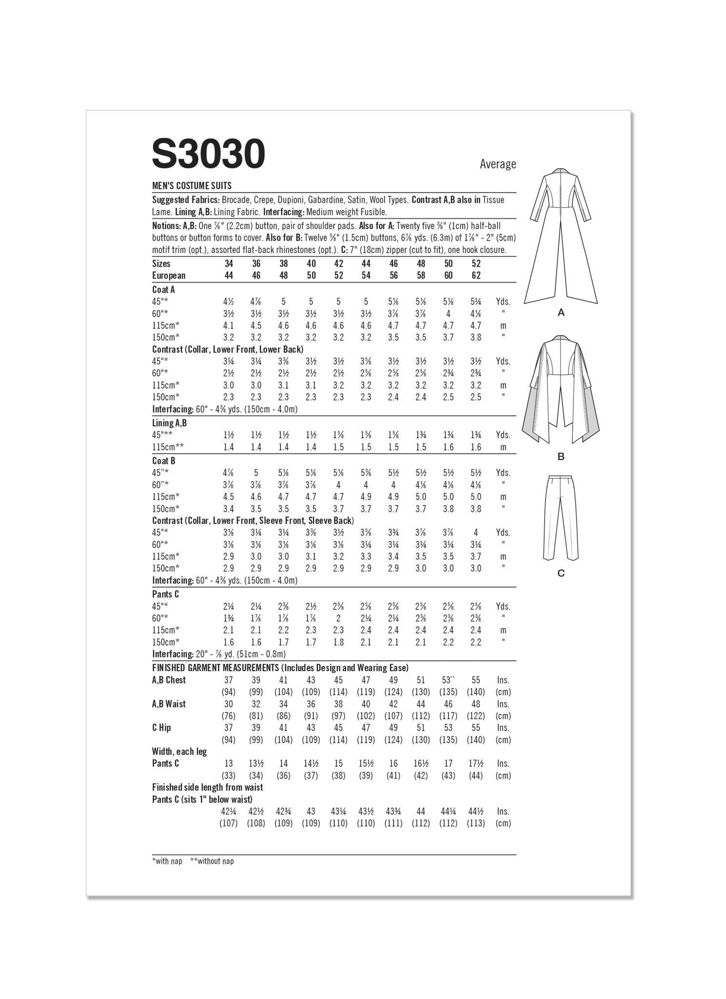 Simplicity Sewing Pattern S3030 Men’s Costume Suits - Sewdirect