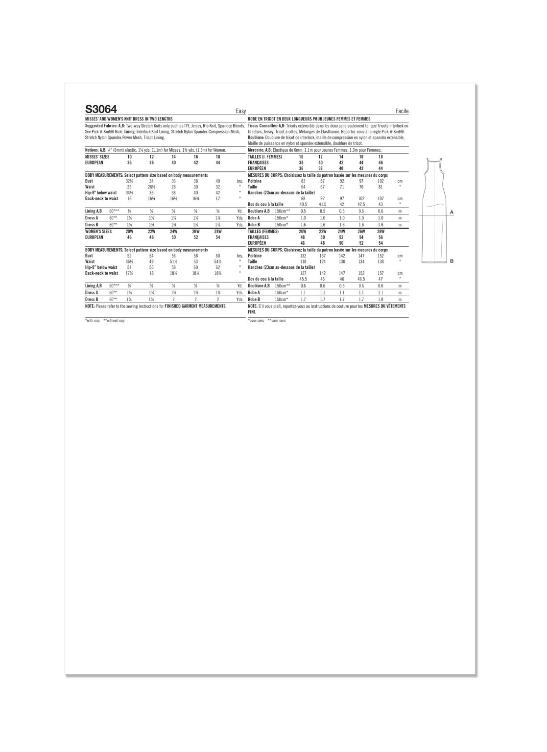 Simplicity Sewing Pattern S3064 Misses’ and Women’s Knit Dress in Two ...