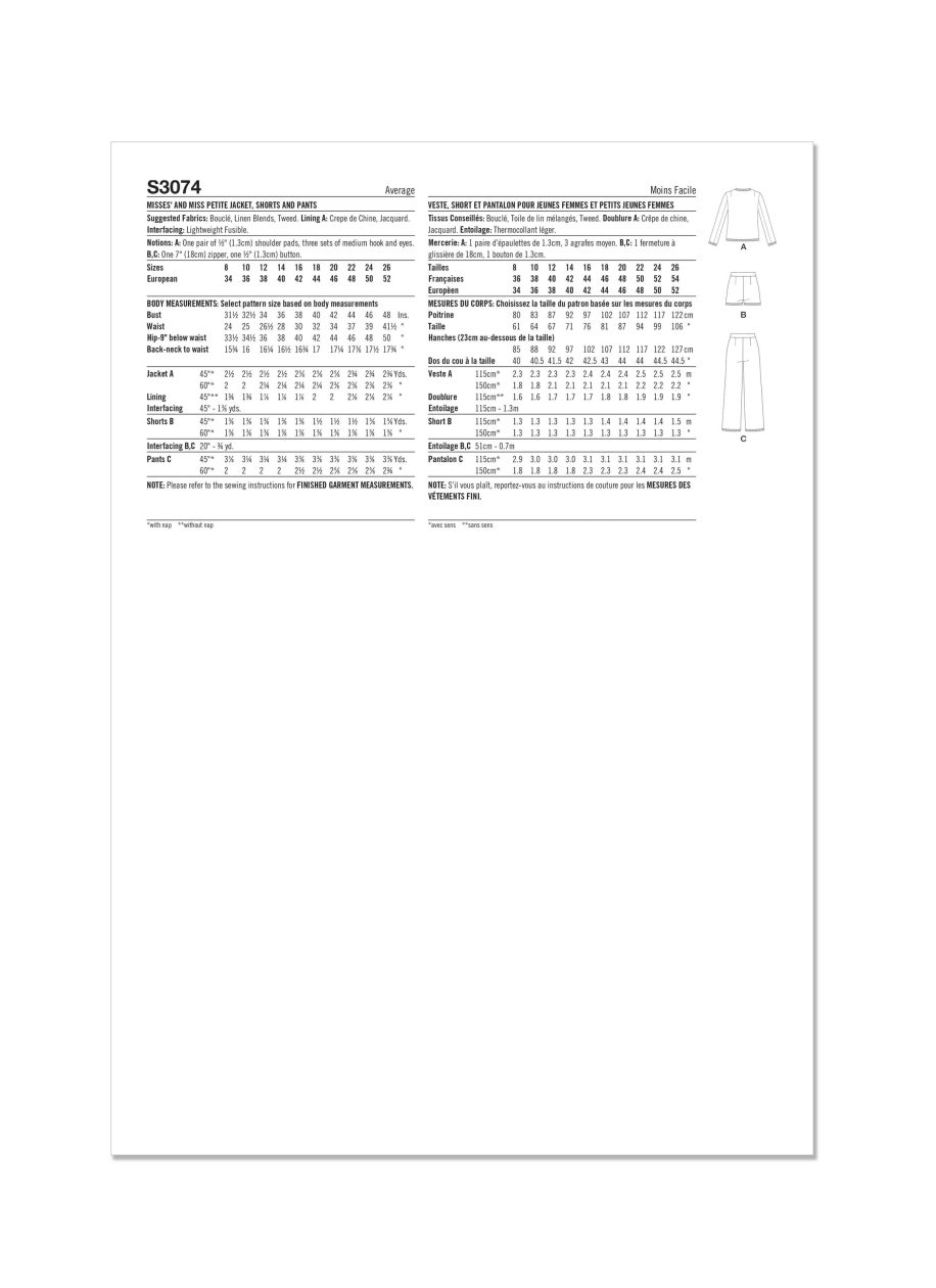 Simplicity Sewing Pattern S3074 Misses’ and Miss Petite Jacket, Shorts ...