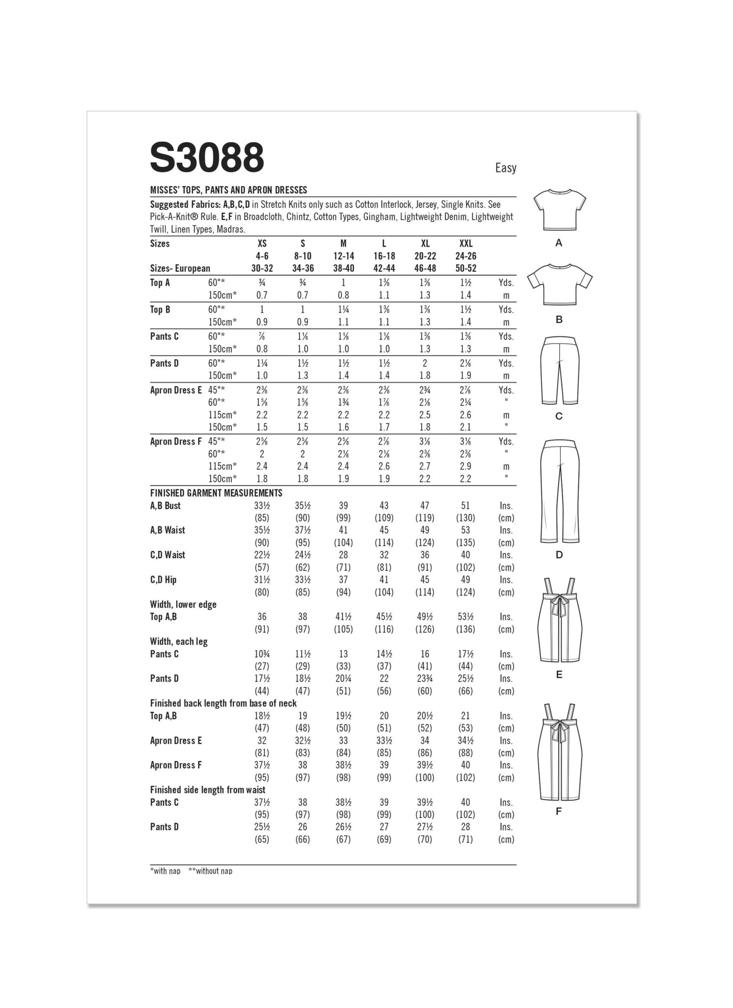 Simplicity Sewing Pattern S3088 Misses’ Tops, Trousers and Apron ...