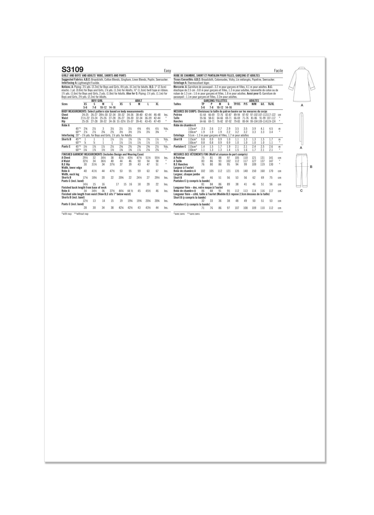 Simplicity Sewing Pattern S3109 Girls’ and Boys’ and Adults’ Robe ...