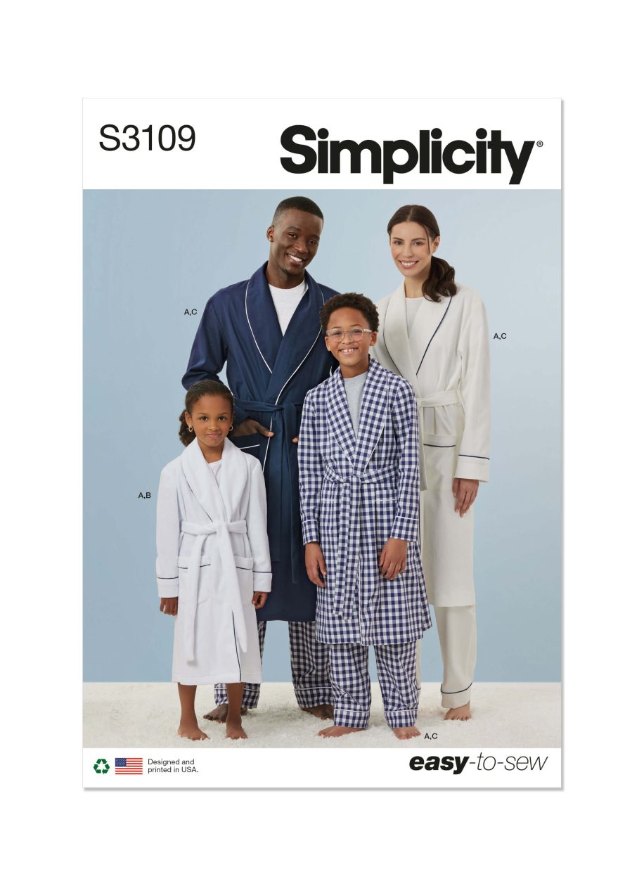 Simplicity Sewing Pattern S3109 Girls’ and Boys’ and Adults’ Robe ...