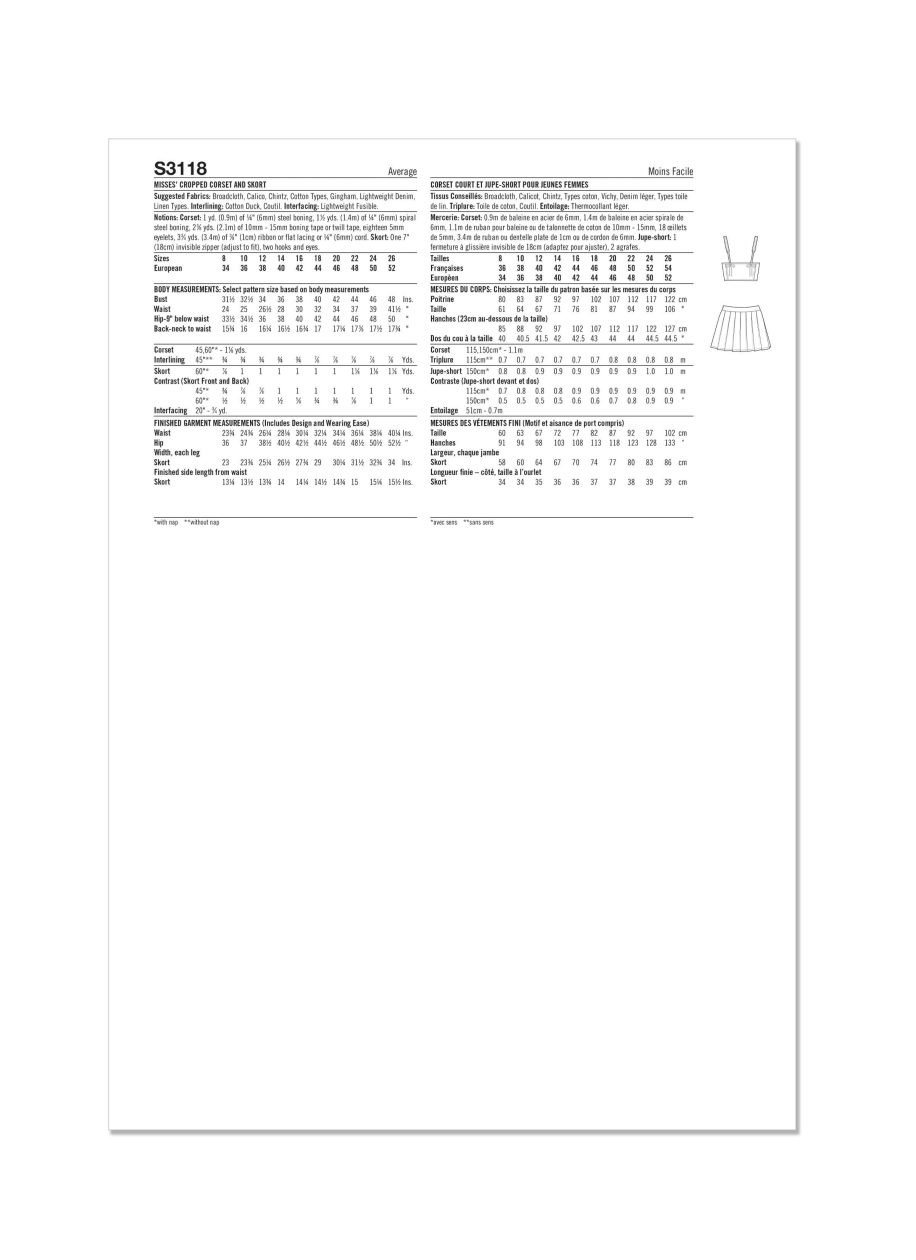 Simplicity Sewing Pattern S3118 Misses’ Cropped Corset and Skort by ...
