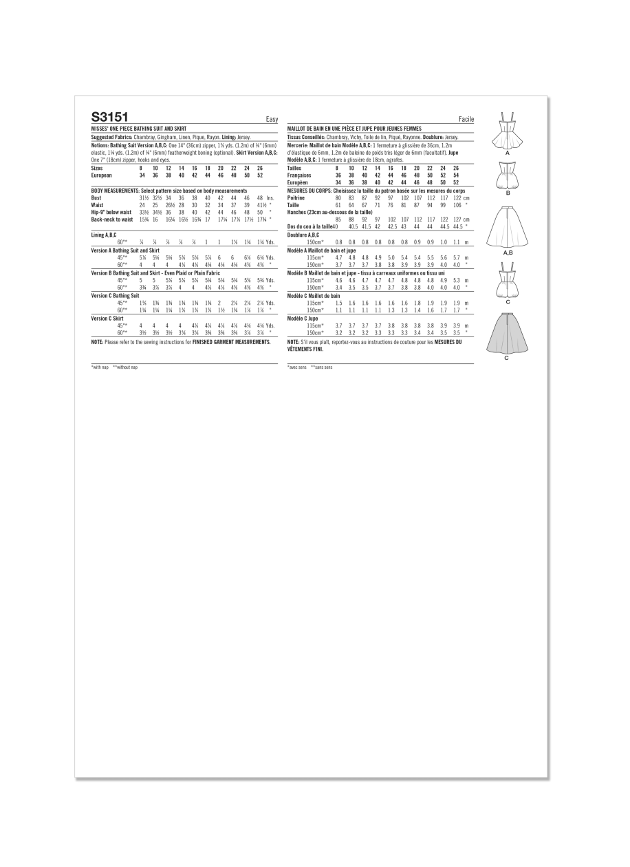 Simplicity Sewing Pattern S3151 Misses’ One Piece Bathing Suit and ...