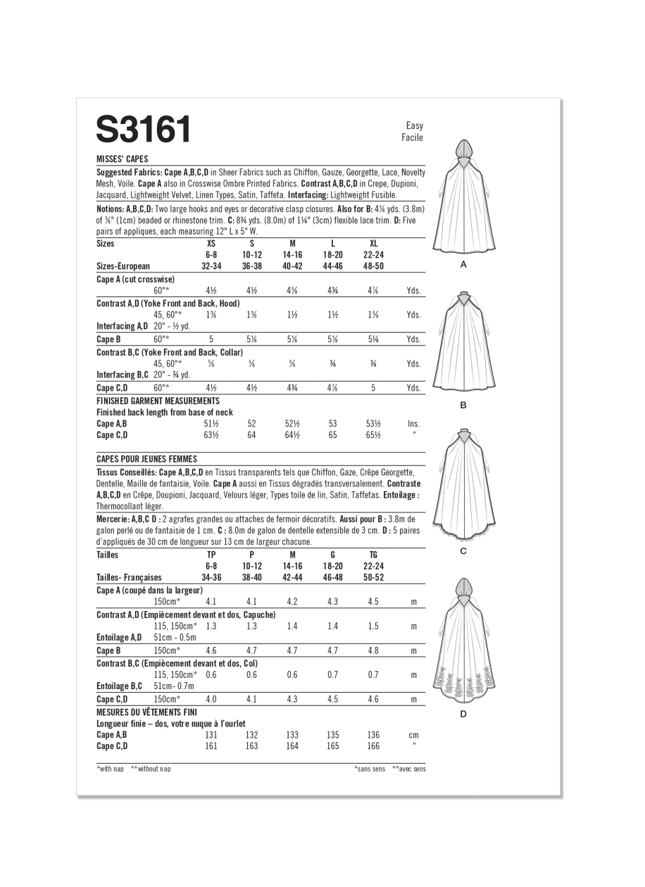 Simplicity Sewing Pattern S3161 Misses’ Capes - Sewdirect