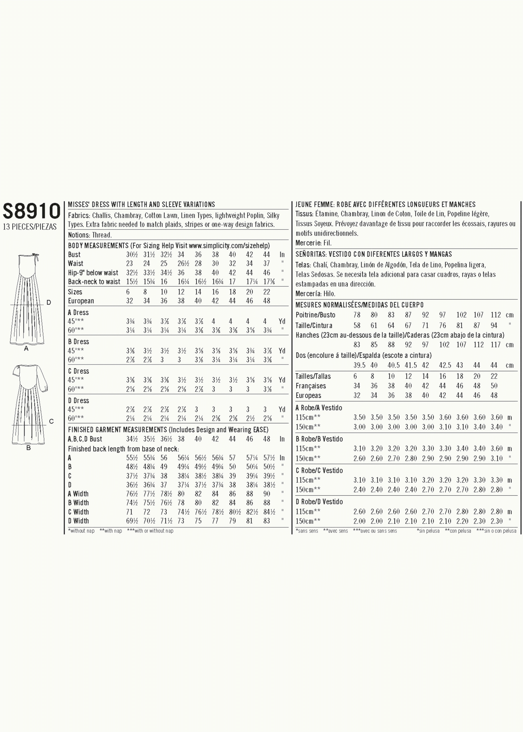 Simplicity Sewing Pattern S8910 Misses’ Pleated Dress - Sewdirect