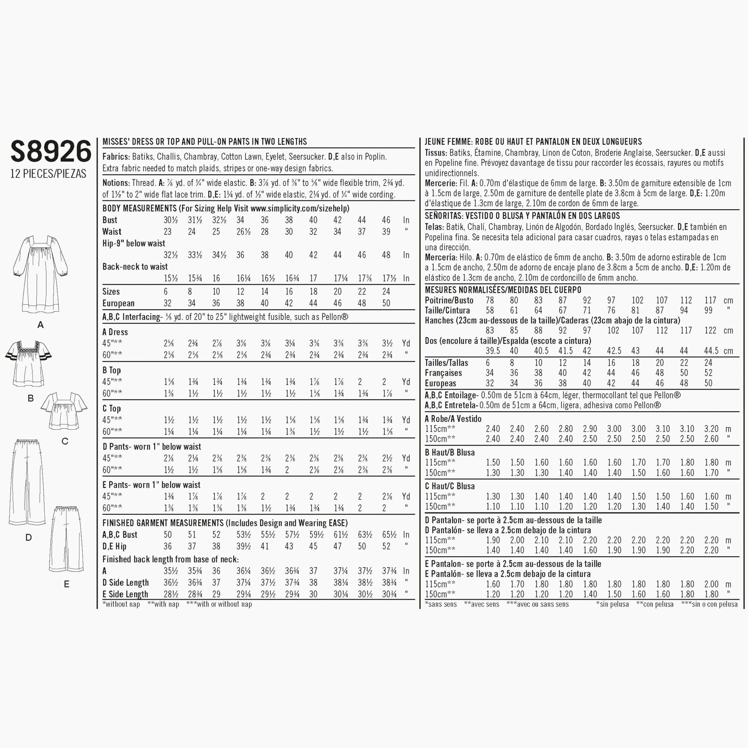 Simplicity Sewing Pattern S8926 Misses’ Dress, Tops, and Trousers ...