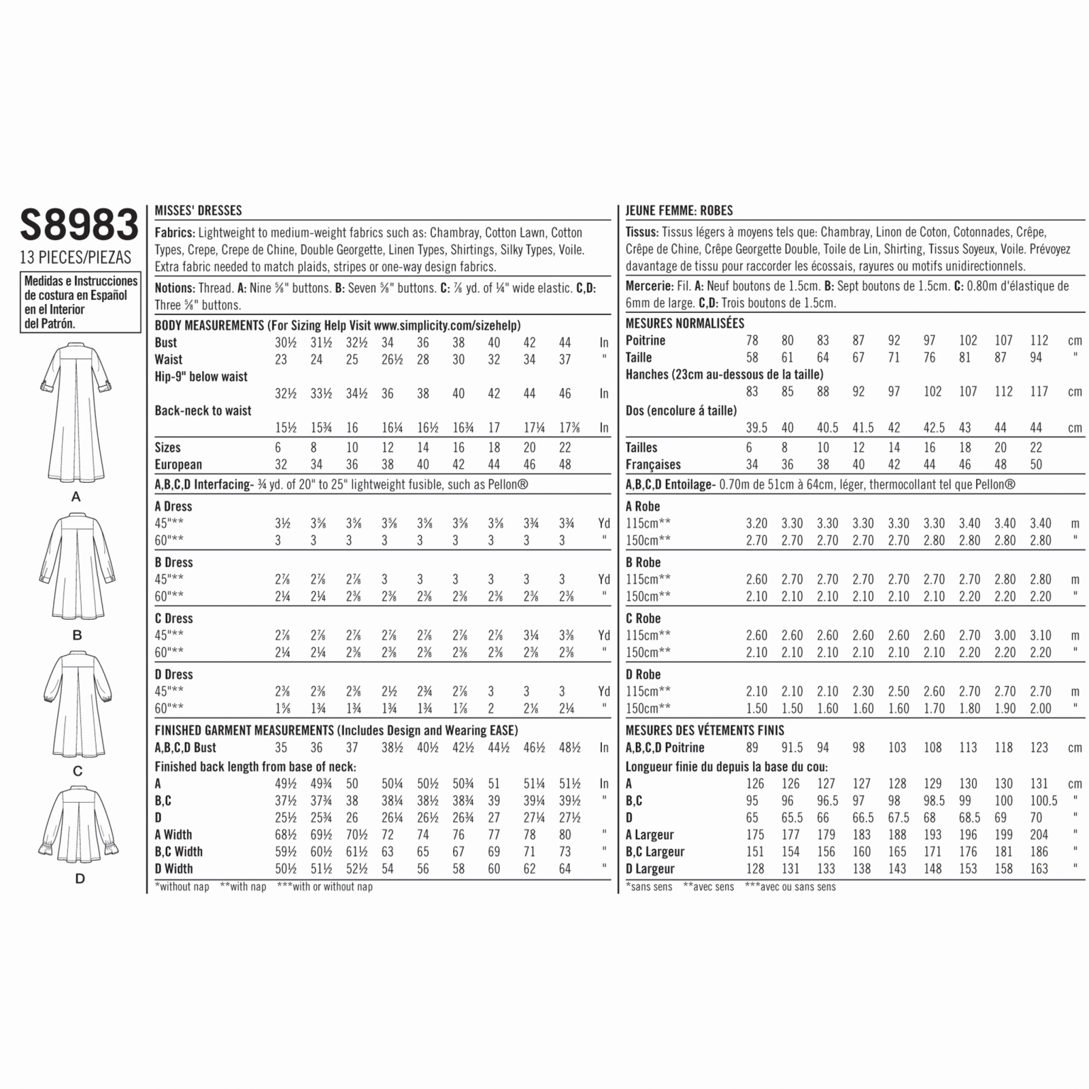 Simplicity Sewing Pattern S8983 Misses’ Dresses with Sleeve Variation ...