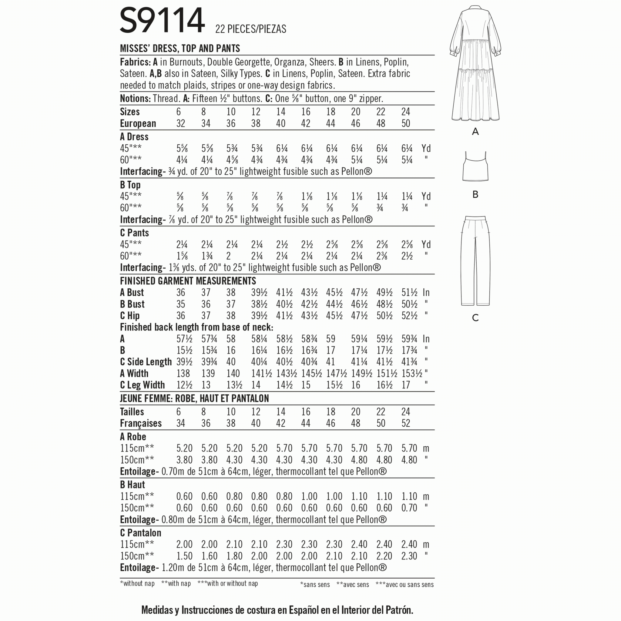 Simplicity Sewing Pattern S9114 Misses’ Dress, Top & Trousers - Sewdirect