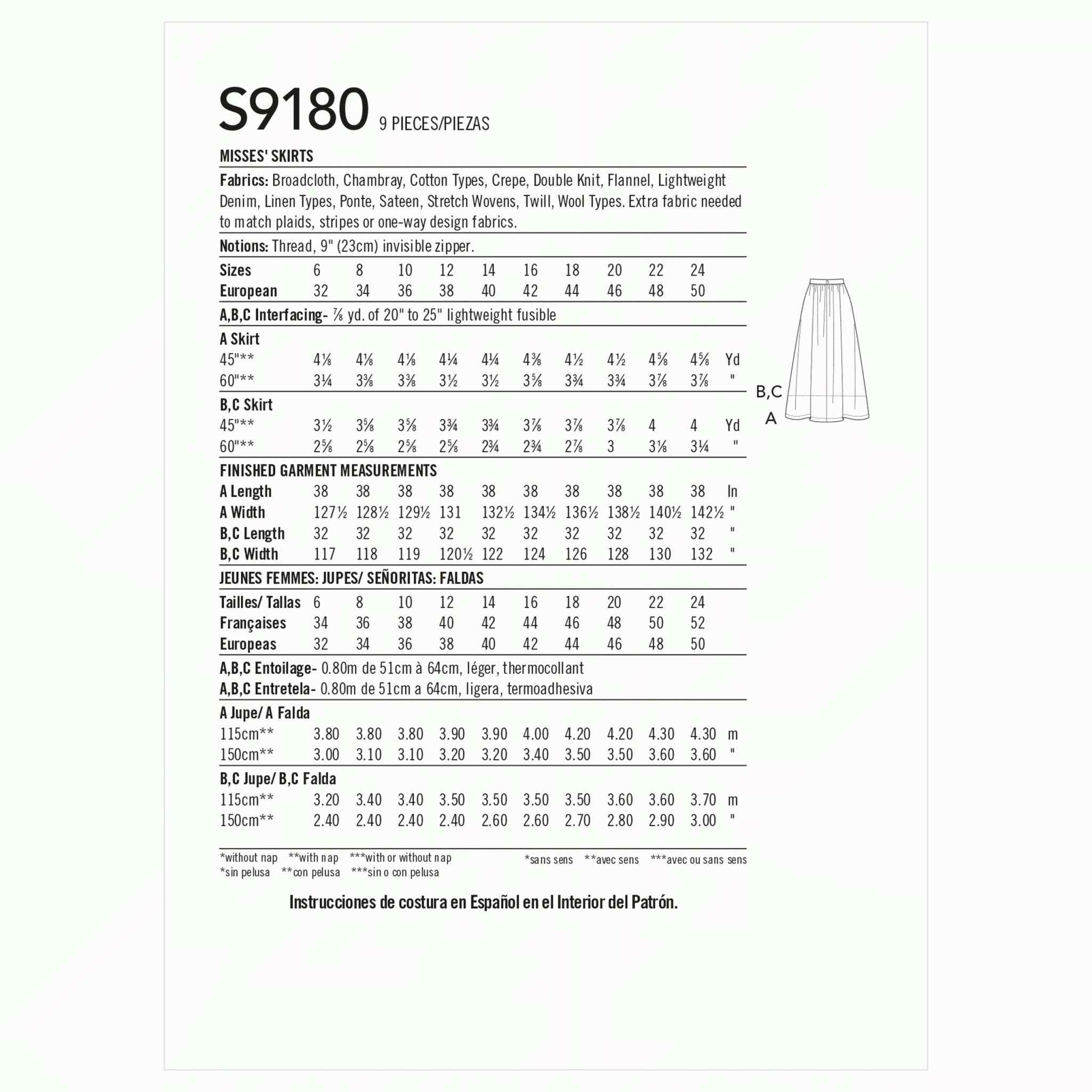 Simplicity Sewing Pattern S9180 Misses’ Skirts - Sewdirect