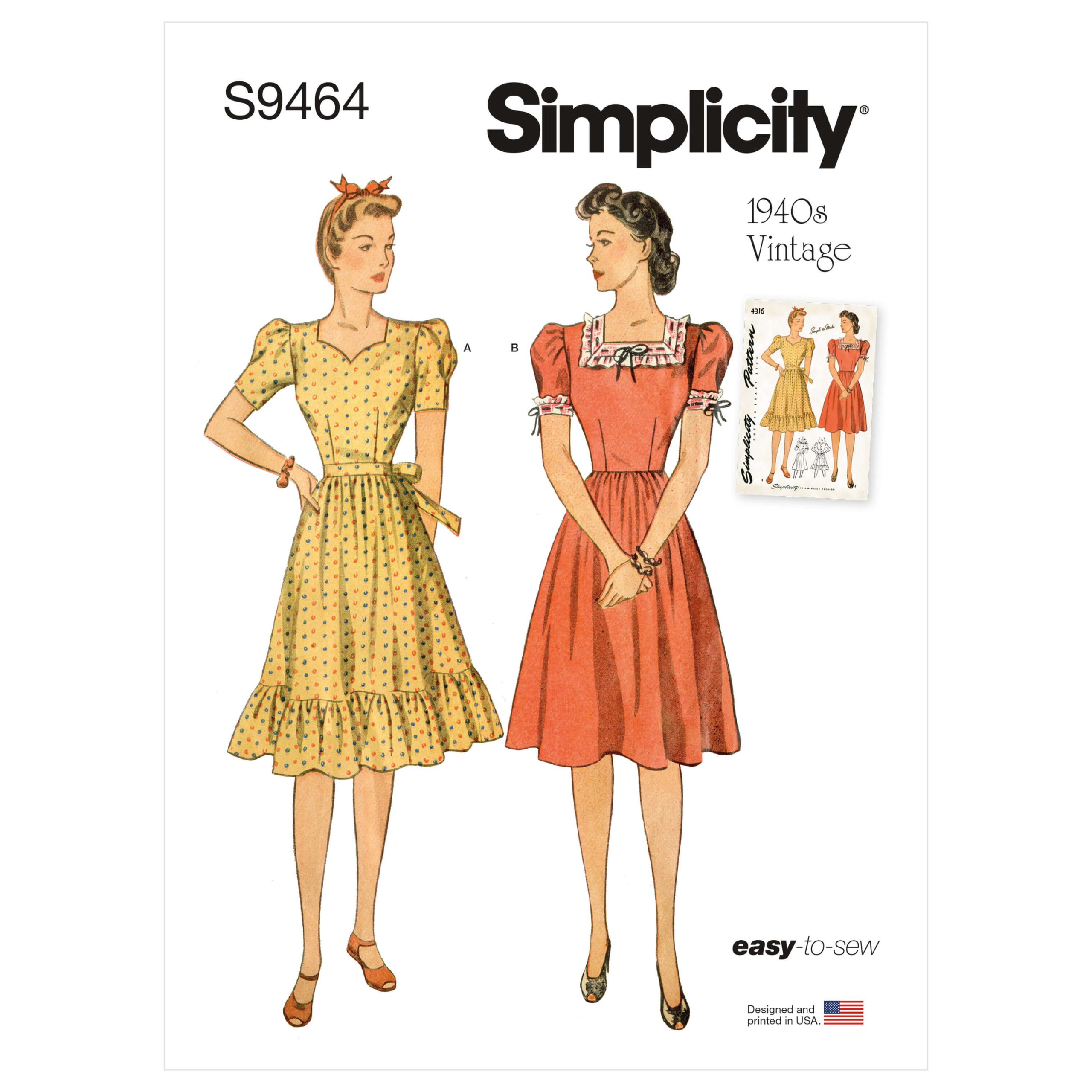 Simplicity Sewing Pattern S9464 Misses’ 1940s Vintage Dress - Sewdirect