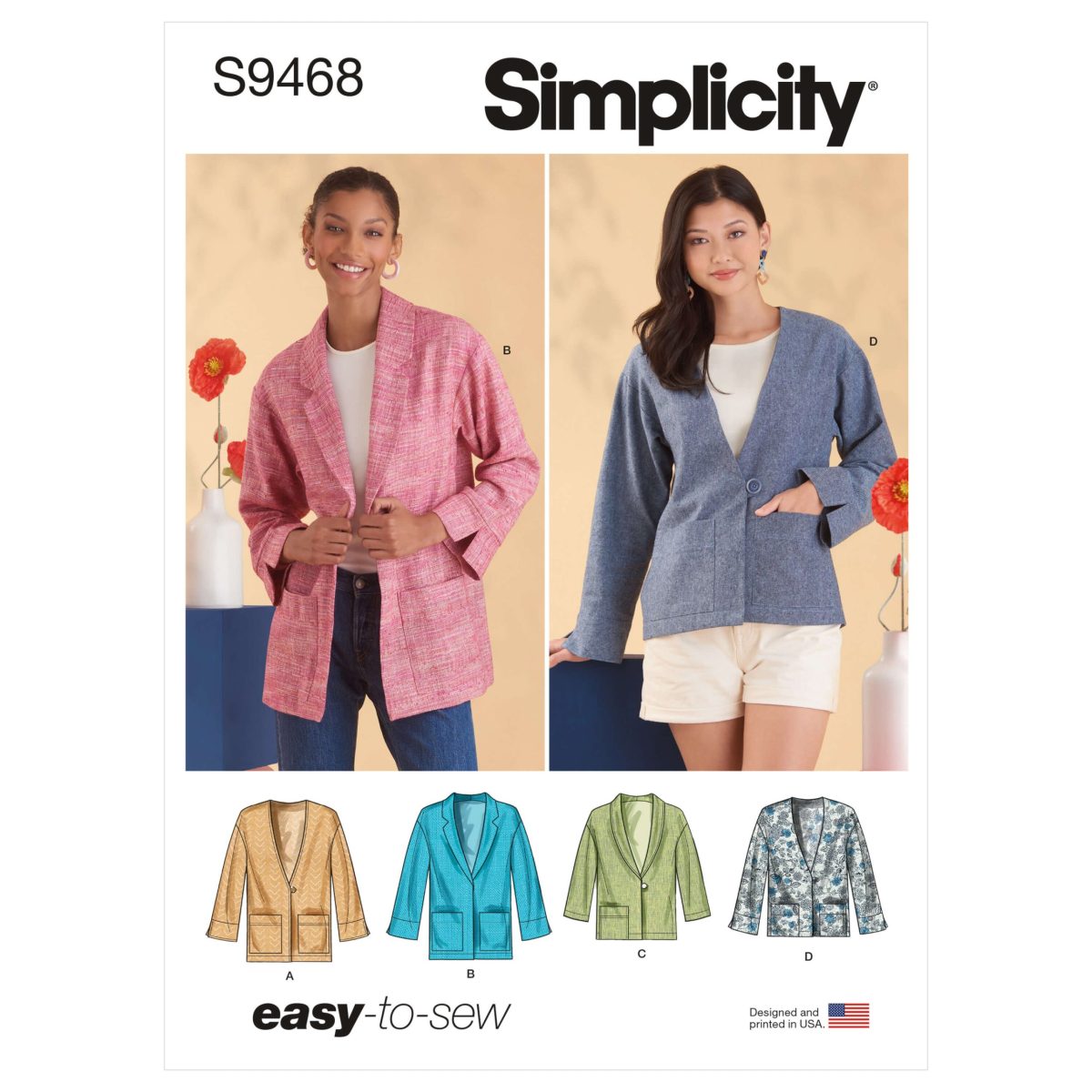 Simplicity Sewing Pattern S9468 Misses’ Easy Unlined Jacket - Sewdirect