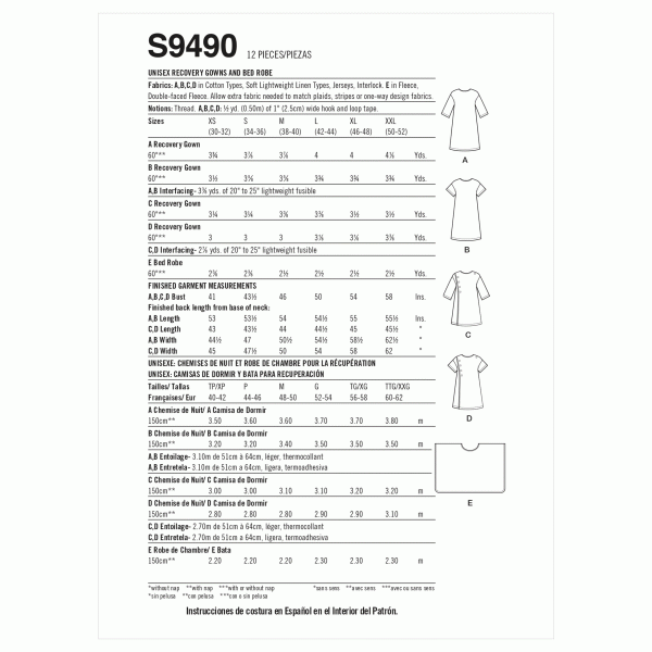 Simplicity Sewing Pattern S9490 Unisex Recovery Gowns and Bed Robe ...