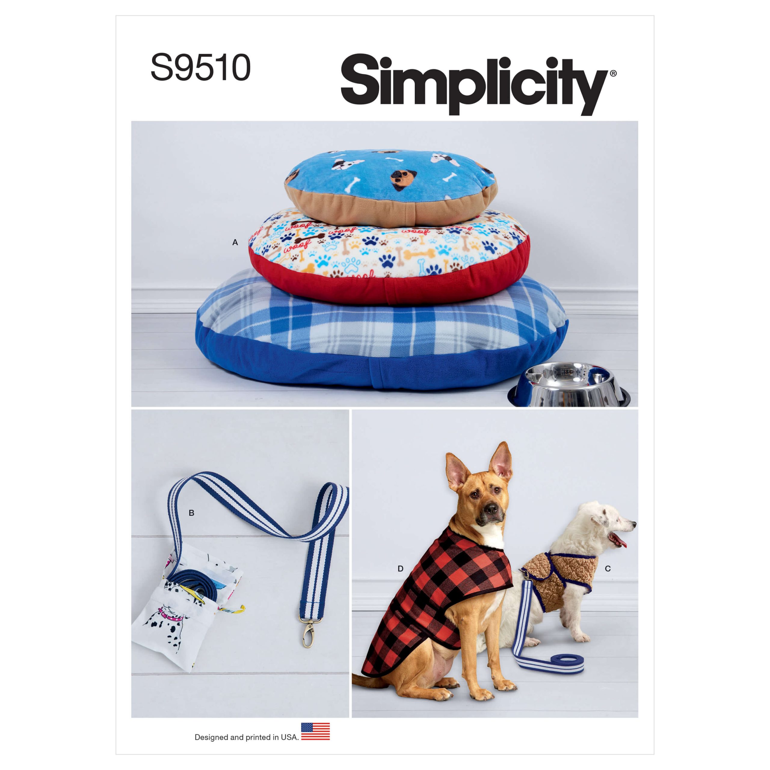 Simplicity Sewing Pattern S9510 Dog Beds, Leash with Case, Harness Vest ...